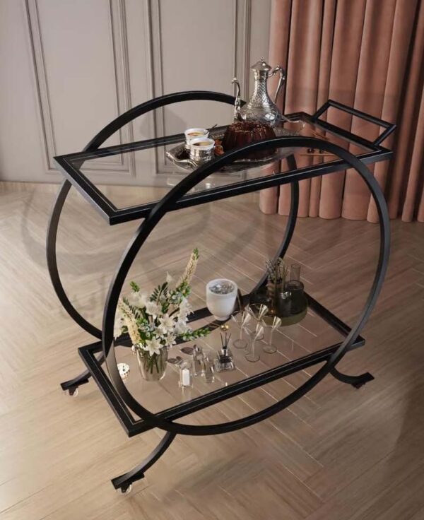 Black Glass Bar Cart – 2-Tier Rolling – Horoof Homes