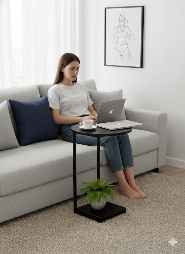 Compact Black C-Table with Shelf – Horoof Homes