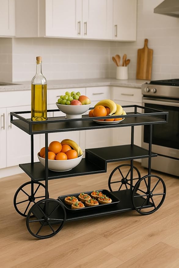 Heavy-Duty Buffet Trolley, 3-Tier, Adjustable Finish – Horoof Homes