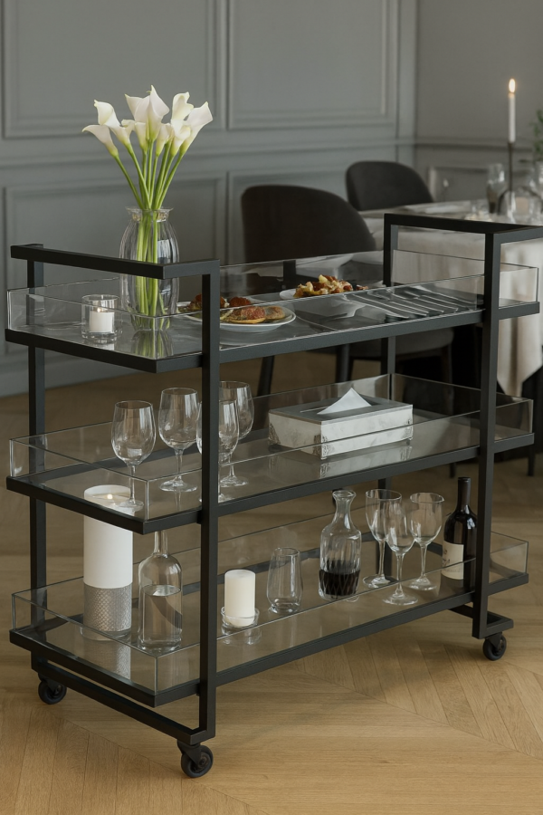 Luxury Iron Buffet Trolley with Plexiglass Shelves – Horoof Homes