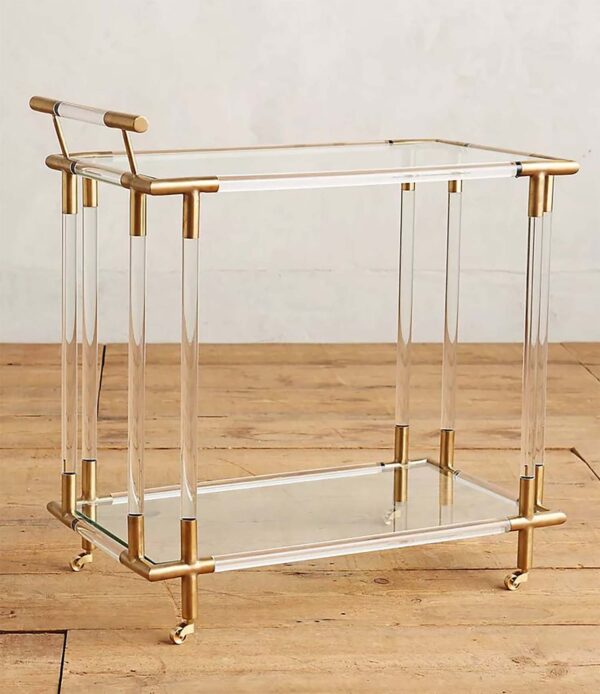 Luxury Clear Acrylic & Gold Bar Trolley – 100x90x40 cm – Horoof Homes