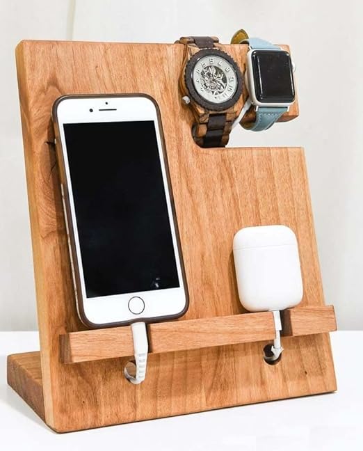 Wooden Charging Stand & Multi-Device Organizer – Phone, Watch & AirPods ...